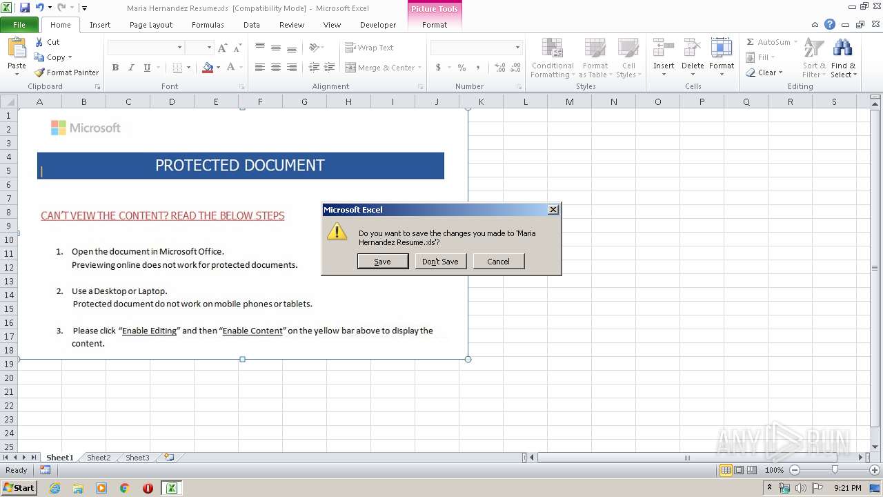 Malware analysis Maria Hernandez Resume.xls Malicious activity | ANY ...