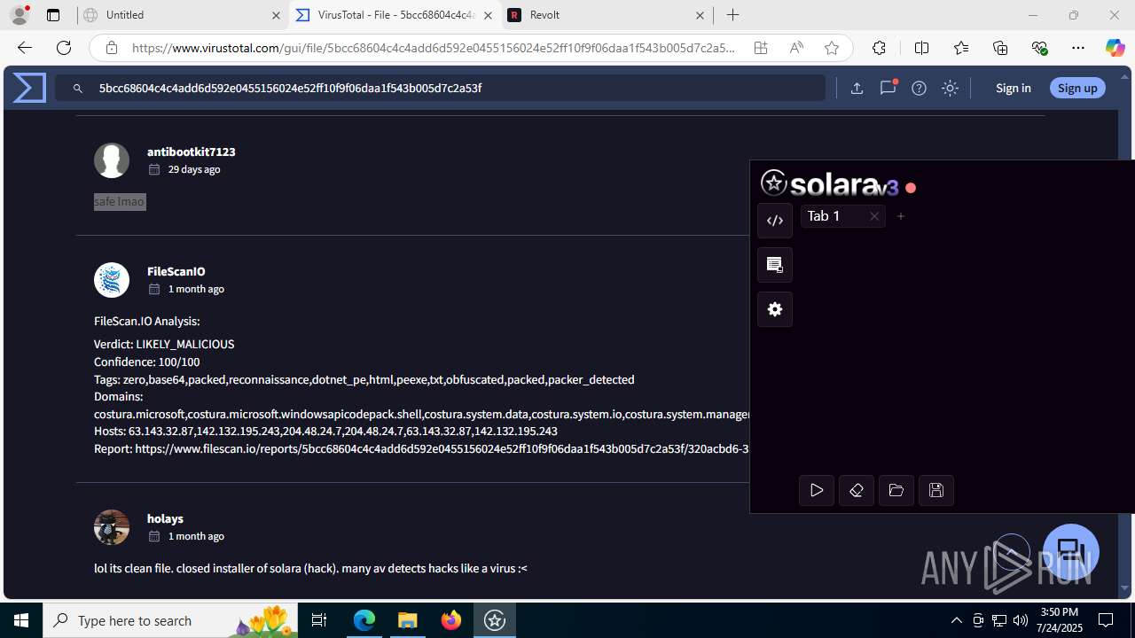 Malware analysis https://getsolara.dev/download/static/files ...
