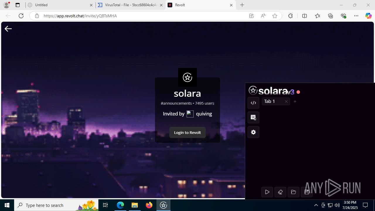Malware analysis https://getsolara.dev/download/static/files ...