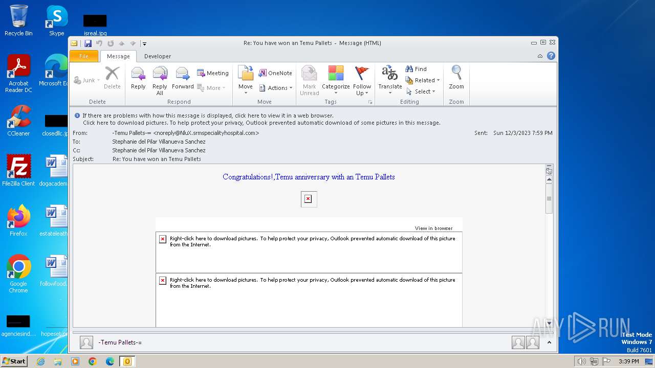 Malware analysis Re You have won an Temu Pallets.msg No threats ...