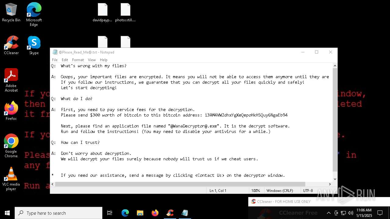 Analysis WannaCry.EXE (MD5: 84C82835A5D21BBCF75A61706D8AB549) Malicious activity - Interactive ...