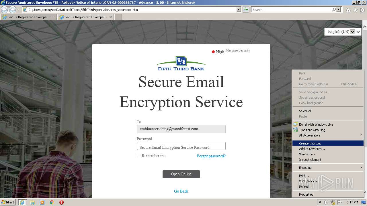 Malware analysis FifthThirdAgencyServices_securedoc.html No threats ...