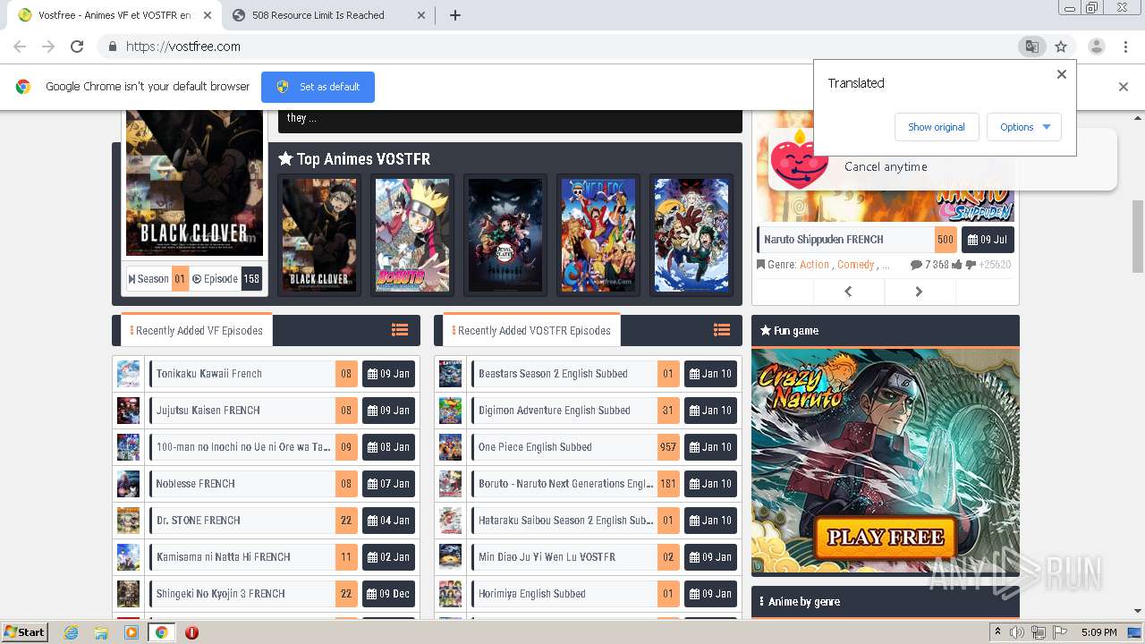 Malware analysis https://vostfree.com/ Malicious activity | ANY.RUN ...