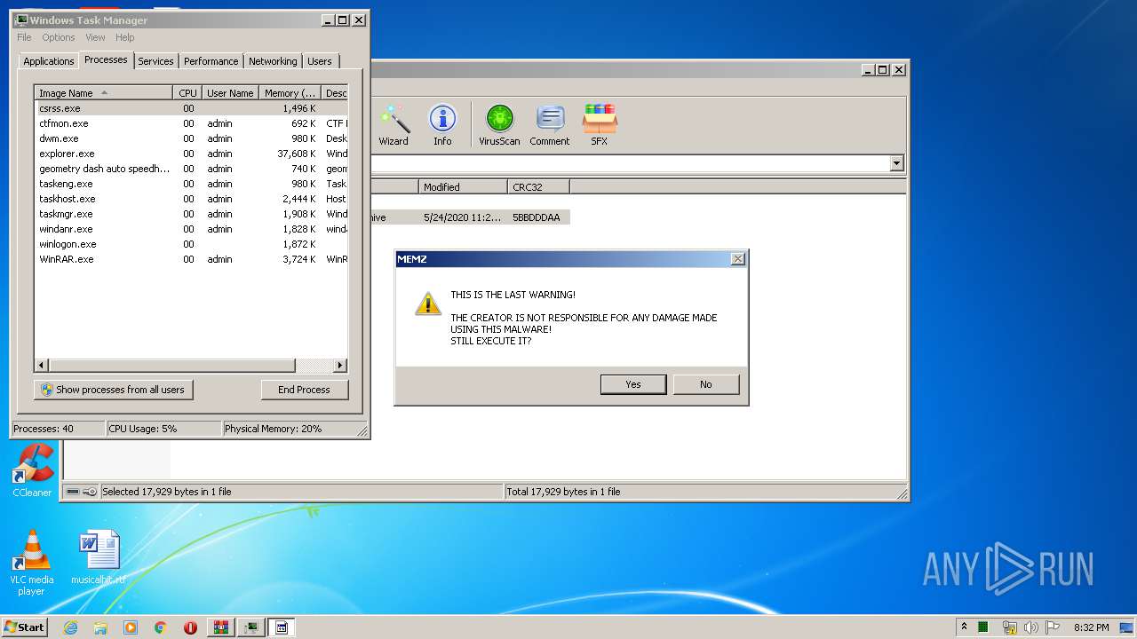 Malware analysis MEMZ.rar.zip Malicious activity | ANY.RUN - Malware ...