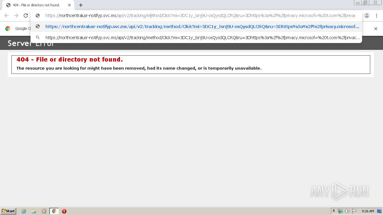 Malware analysis https://northcentralusr-notifyp.svc.ms/api/v2/tracking/m=%20ethod/Click?mi ...