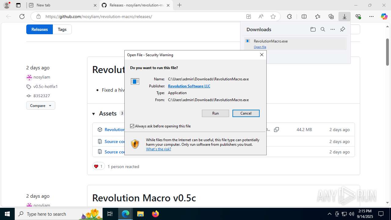 Malware analysis https://github.com/nosyliam/revolution-macro/releases/ Malicious activity | ANY ...
