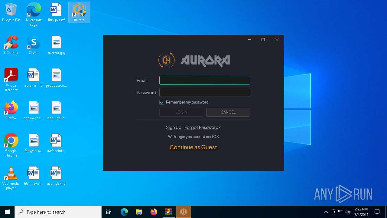 Analysis Aurora_Install.zip (MD5: C90E775B0FB4E589D10267141EEE994B) Malicious activity ...