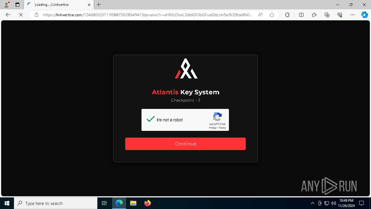 Analysis https://getatlantis.xyz/keysystem?hwid=BFEBFBFF000906EB0218EF8E Malicious activity ...