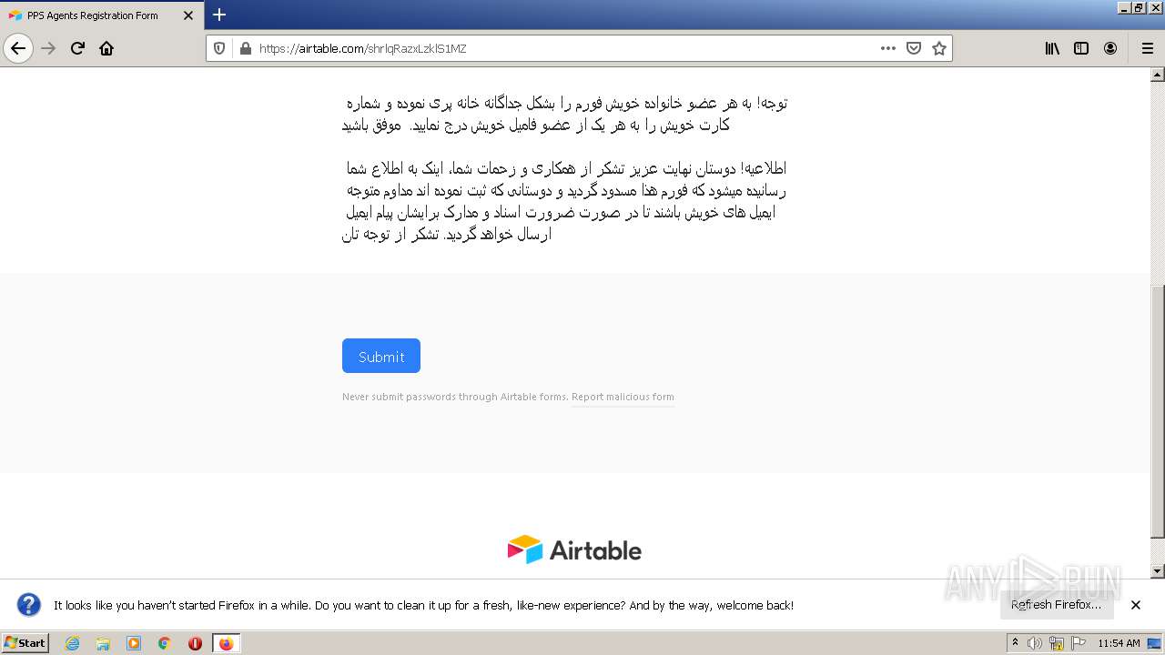 Analysis https://airtable.com/shrlqRazxLzklS1MZ Malicious activity - Interactive analysis ANY.RUN