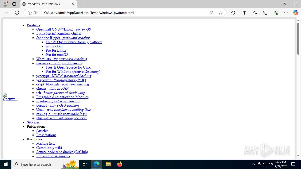Malware analysis /passwords/windows-pwdump Suspicious activity | ANY.RUN - Malware Sandbox Online