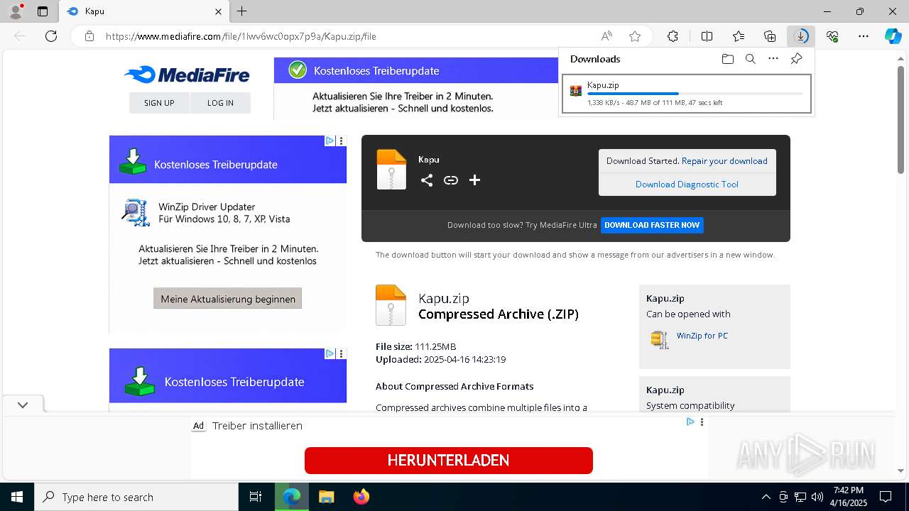 Analysis https://www.mediafire.com/folder/26kz9b4a4rrtv/Kapu Malicious activity - Interactive ...