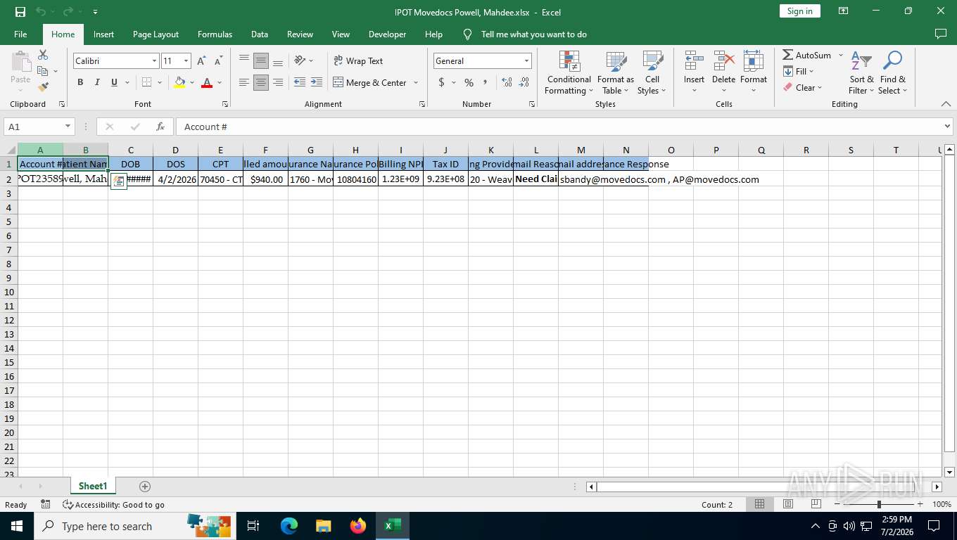 Malware analysis IPOT Movedocs Powell, Mahdee.xlsx No threats detected ...