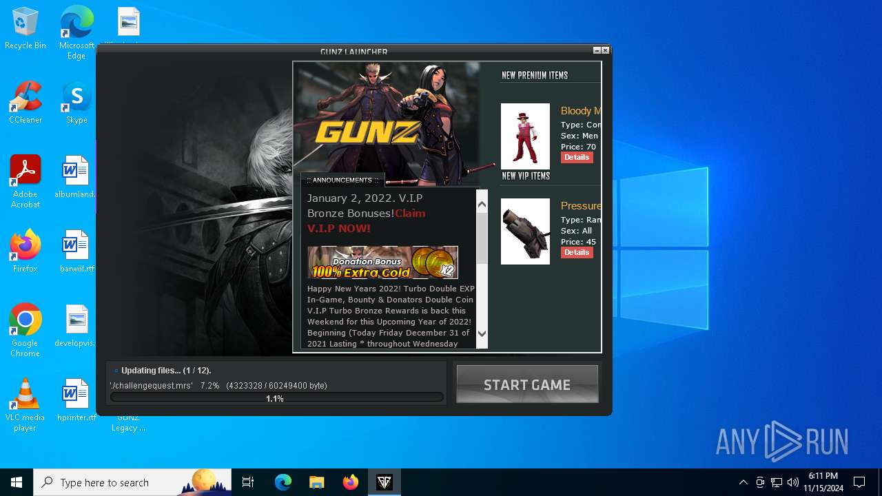 Analysis gunz-legacy.exe (MD5: B7F2A85032FB7D487FC801C915C86570) Malicious activity ...