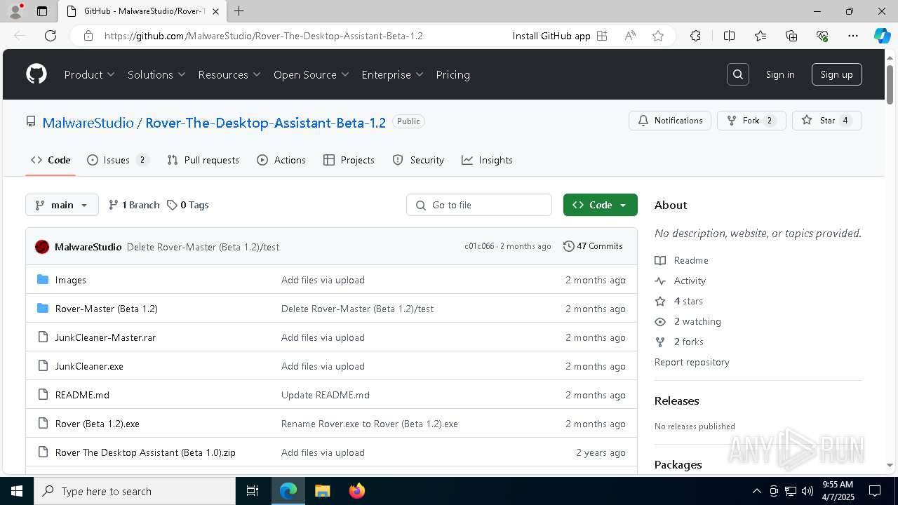 Malware analysis https://github.com/MalwareStudio/Rover-The-Desktop-Assistant-Beta-1.2 Malicious ...