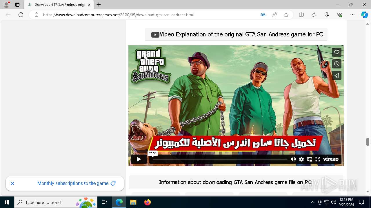 Malware analysis https://www.downloadcomputergames.net/2020/09/download-gta-san-andreas.html ...