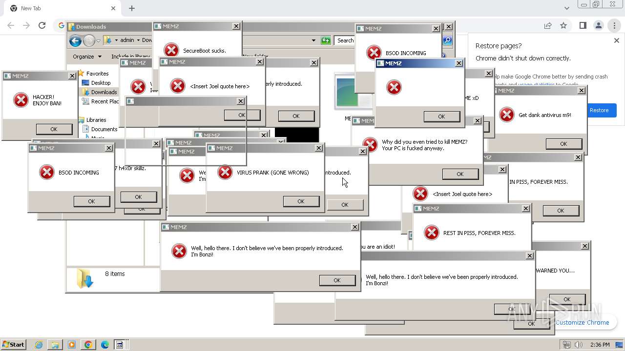 Malware analysis MEMZ.exe Malicious activity | ANY.RUN - Malware Sandbox Online