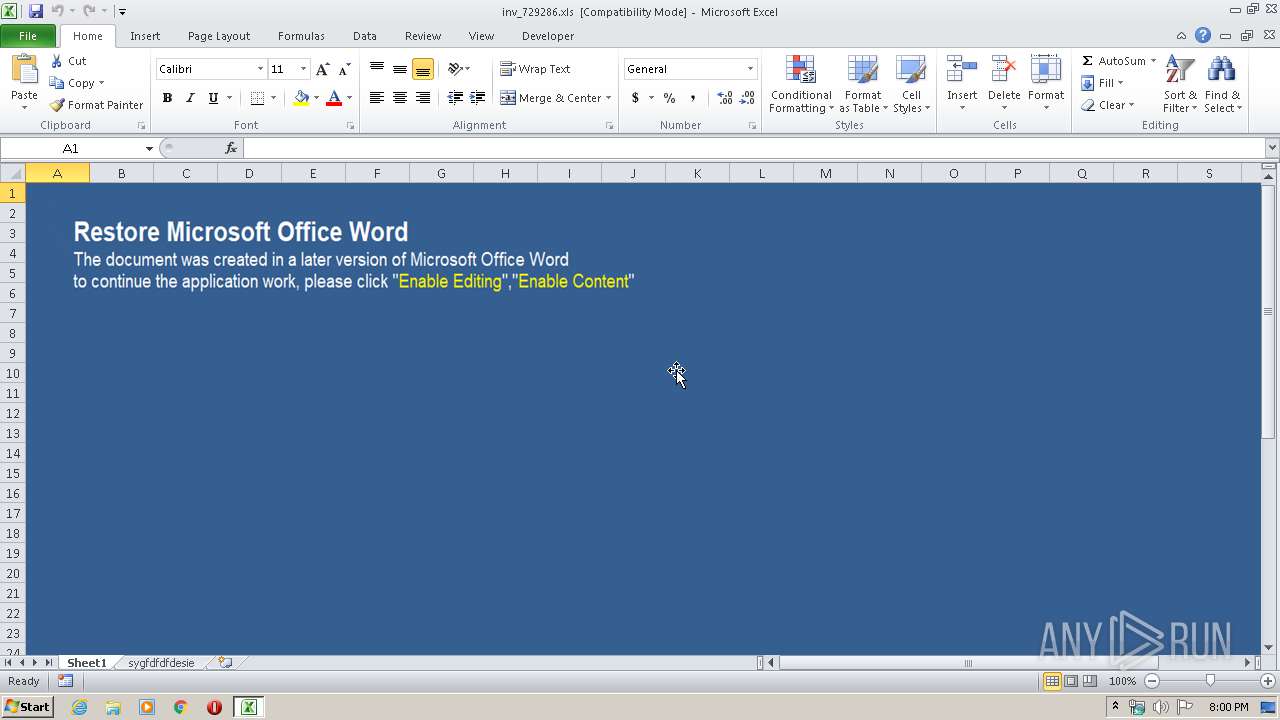 Malware analysis inv_729286.xls Malicious activity | ANY.RUN - Malware ...