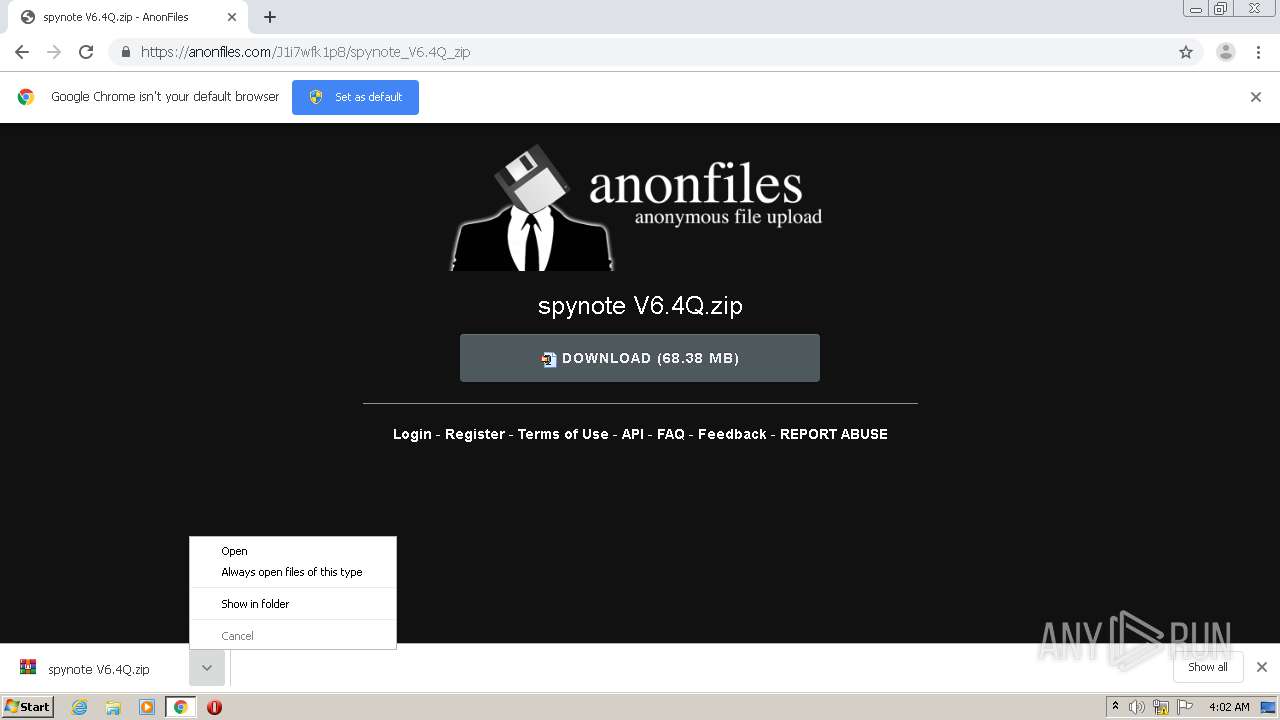 Malware analysis https://anonfiles.com/J1i7wfk1p8/spynote_V6.4Q_zip Malicious activity | ANY.RUN ...