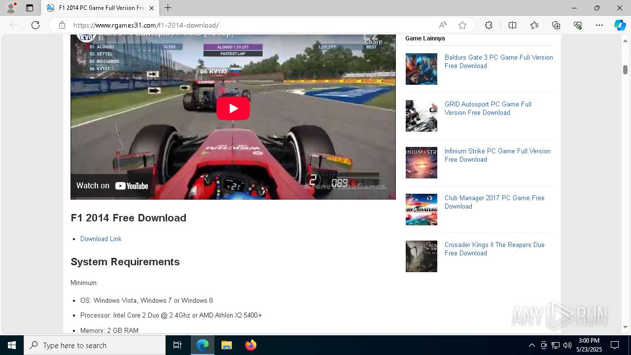 Malware analysis https://www.rgames31.com/f1-2014-download/ Malicious ...