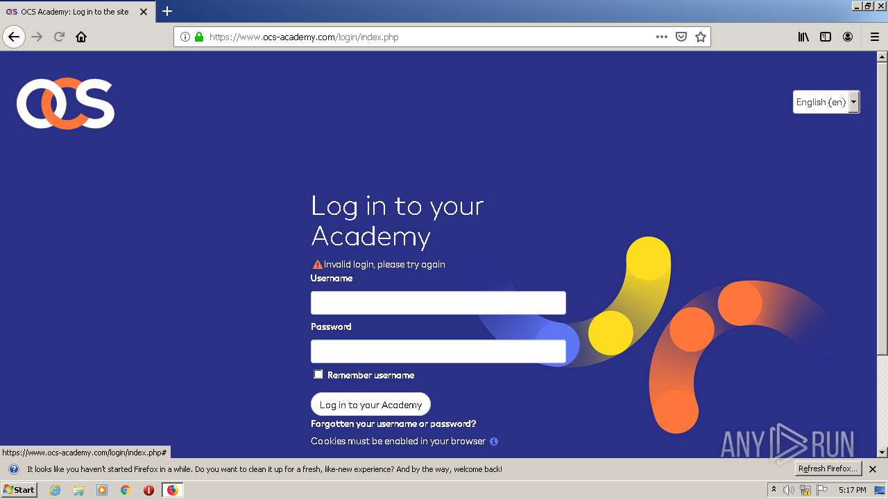 Malware analysis https://www.ocs-academy.com/login/?lang=en Malicious ...