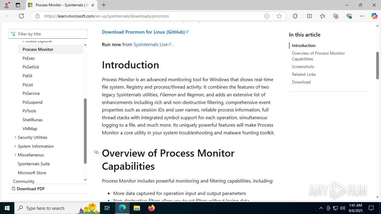 Malware analysis https://learn.Microsoft.com/en-us/sysinternals ...