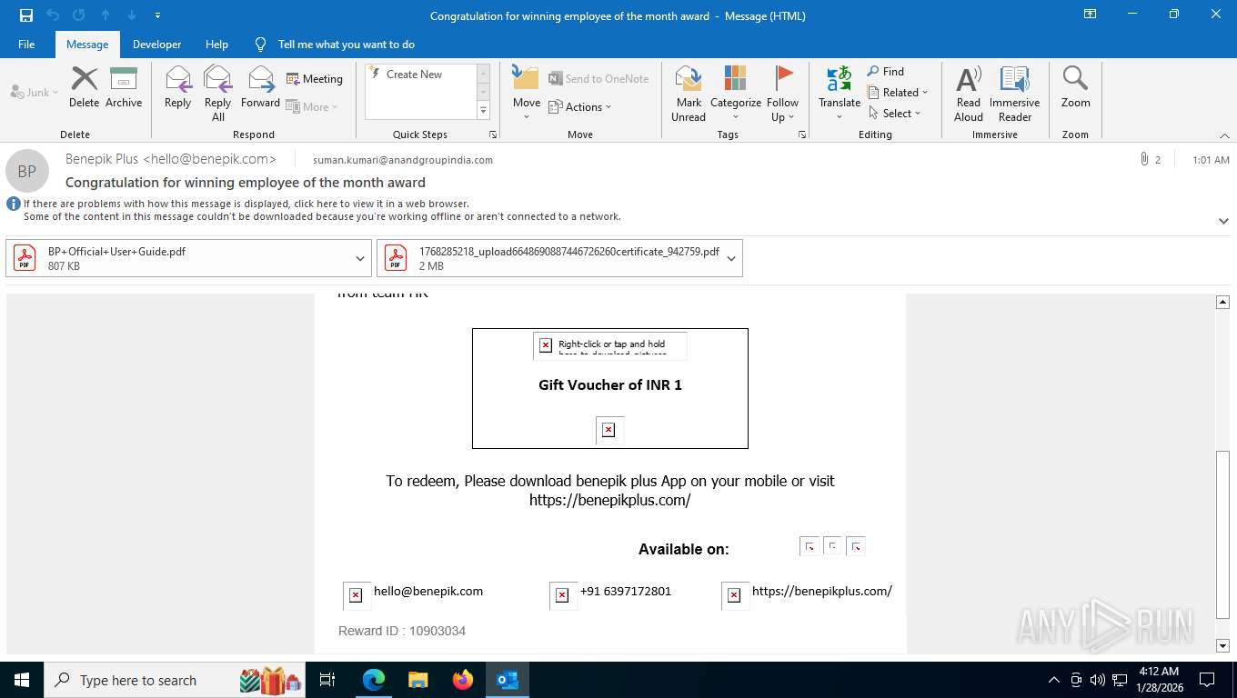 Malware analysis Congratulation for winning employee of the month award ...