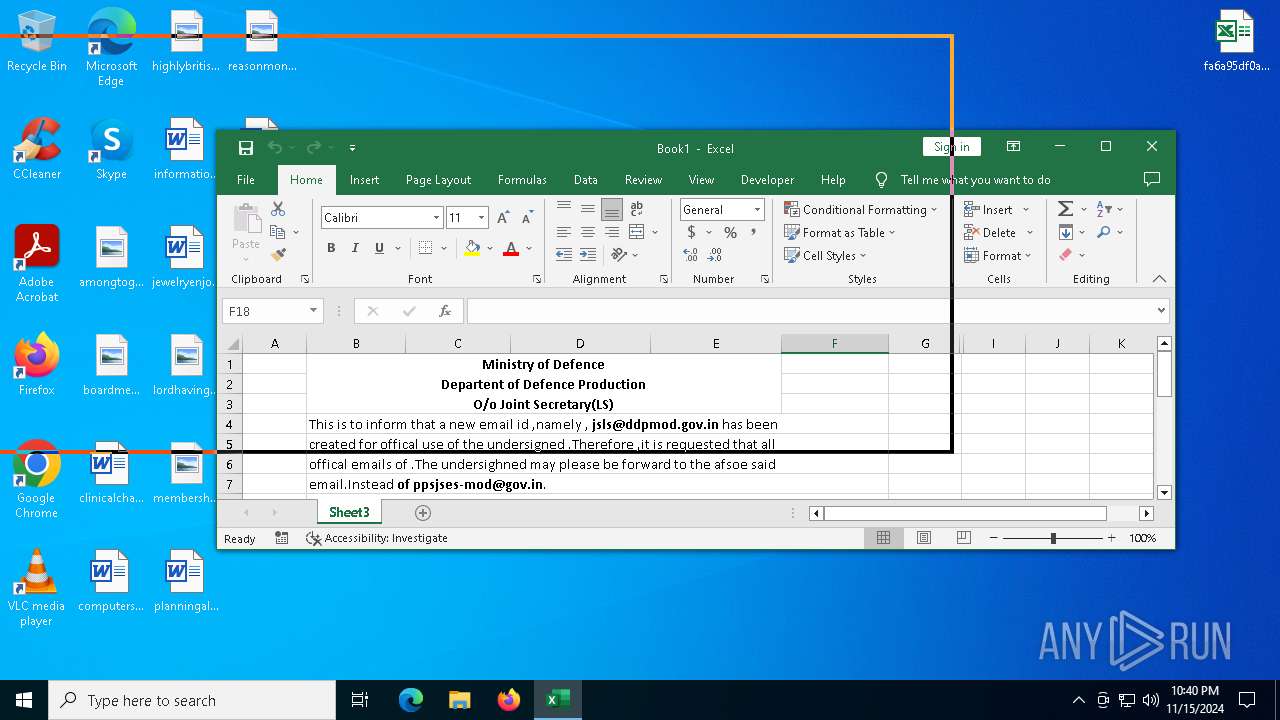 Malware analysis fa6a95df0af45ff6601696678af711b6.xls Malicious activity | ANY.RUN - Malware ...