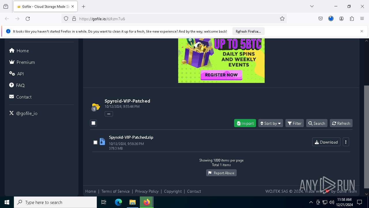 Malware analysis https://gofile.io/d/kzm7u6 Malicious activity | ANY.RUN - Malware Sandbox Online
