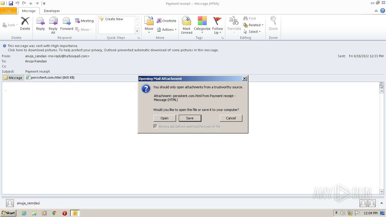 Malware Analysis Payment Receipt.eml Malicious Activity 