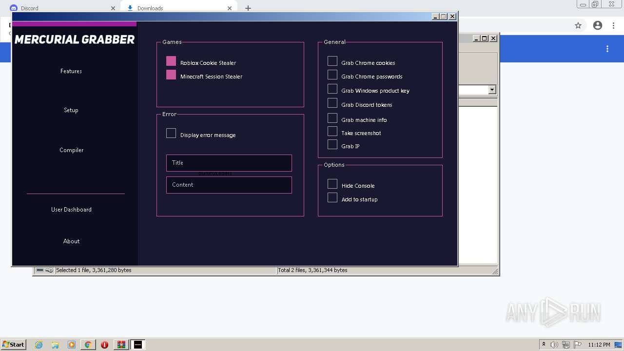 Malware analysis https://github.com/NightfallGT/Mercurial-Grabber/releases/download/v1.0 ...
