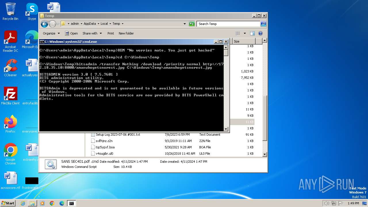 Malware analysis SANS SEC401.pdf .cmd Malicious activity | ANY.RUN ...