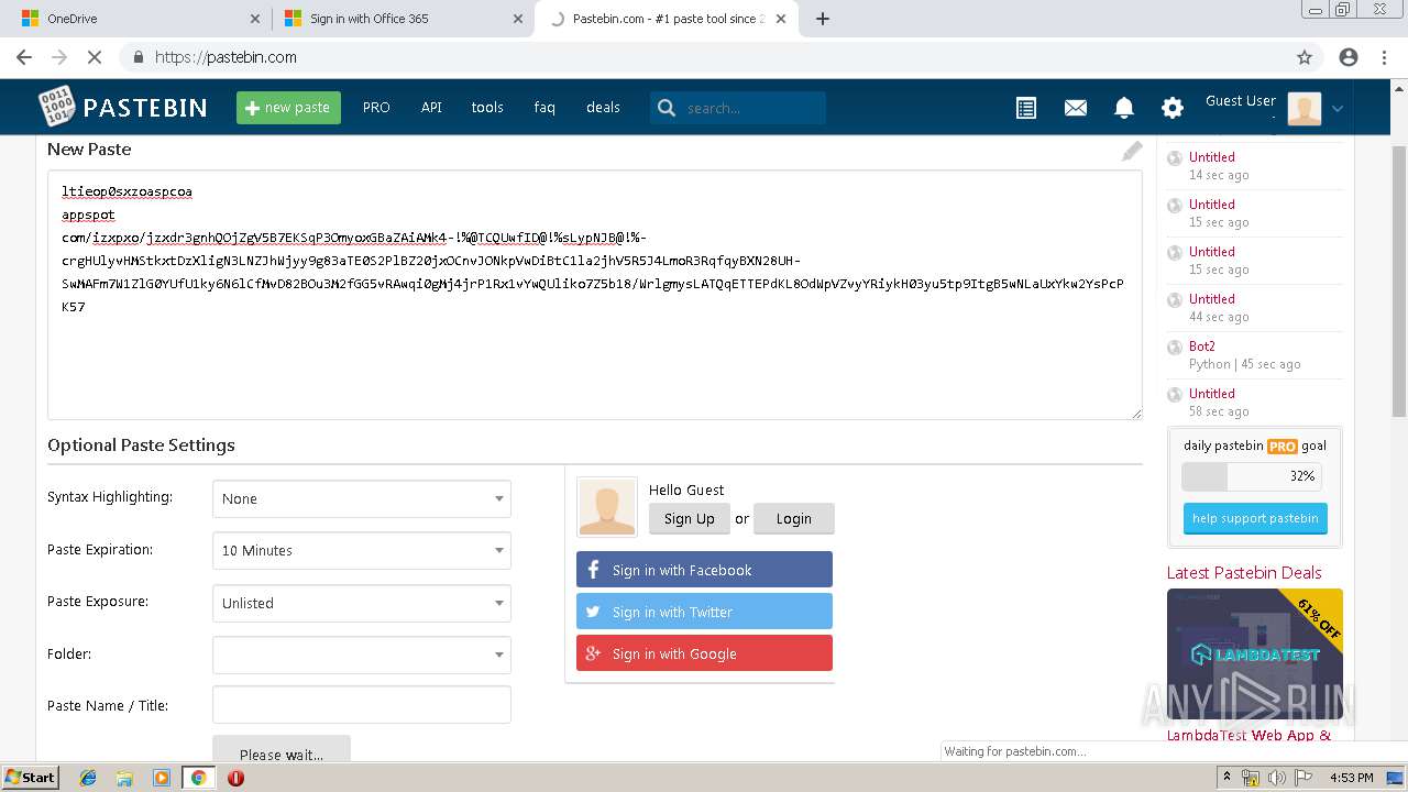Malware analysis https://1drv.ms/w/s!AhXO37fFhIOJccBroPjt95R8K2Q Malicious activity | ANY.RUN ...